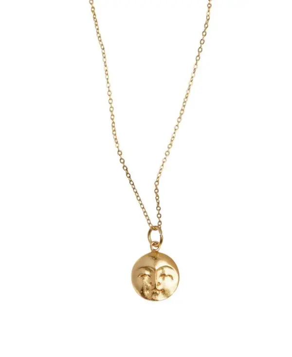 OTTOMAN HANDS Plated Moon Face Pendant Necklace - Gold