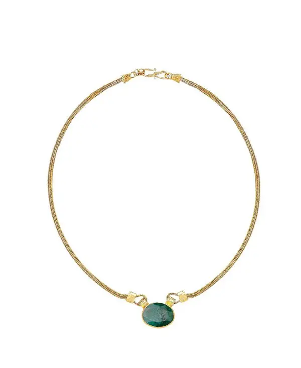 OTTOMAN HANDS Daphne Emerald Chain Necklace - Gold