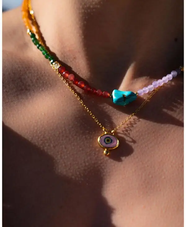OTTOMAN HANDS Alara Evil Eye Pendant Necklace - Pink