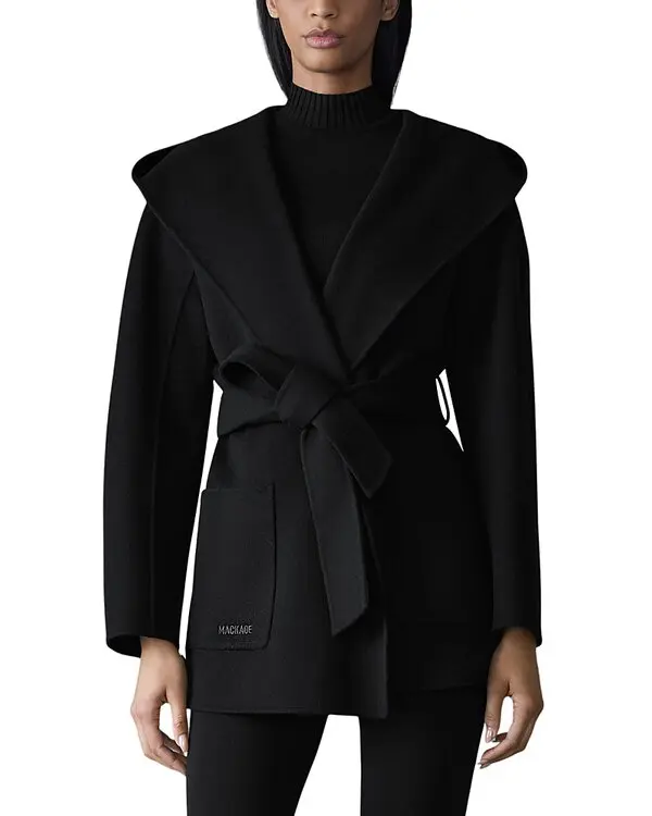 Mackage Wool Wrap Coat With Sash Belt - Black