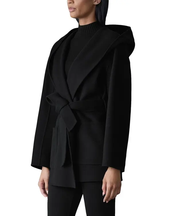 Mackage Wool Wrap Coat With Sash Belt - Black
