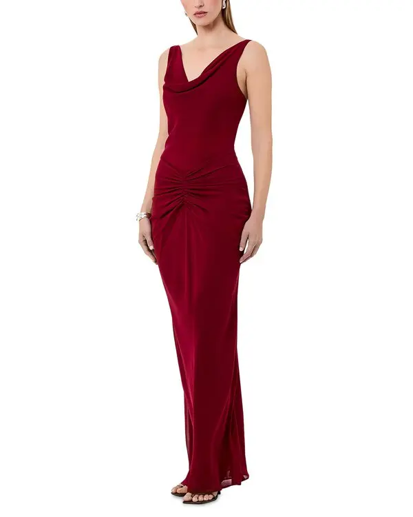 NICHOLAS Calia Sleeveless Deep Cowl Neck Maxi Dress - Plum