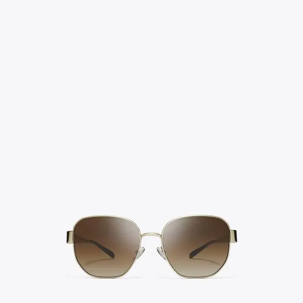 Tory Burch Miller Metal Square Sunglasses - Shiny Light Gold/brown Gradient