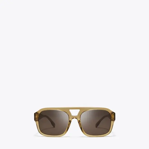 Tory Burch Miller Navigator Sunglasses - Transparent Yellow Brown/solid Brown