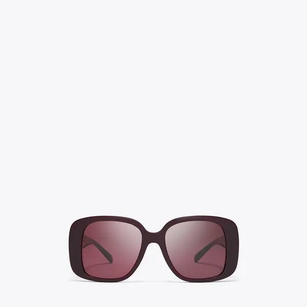 Tory Burch Pierced Oversized Square Sunglasses - Burgundy/wine