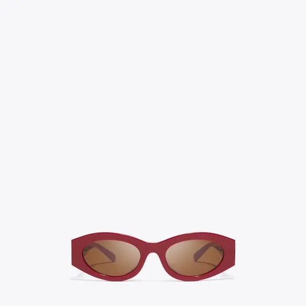 Tory Burch Pierced Oval Sunglasses - Red/dark Brown