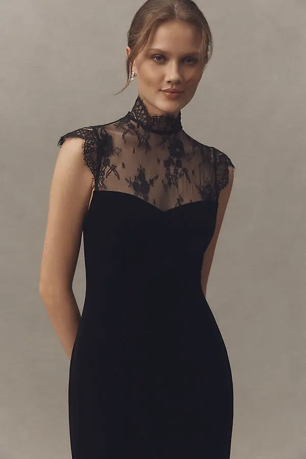 Bhldn Lace Yoke Velvet Maxi Dress