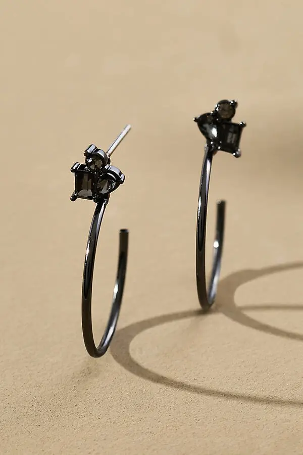 Anthropologie Crystal Hoop Earrings - Gunmetal