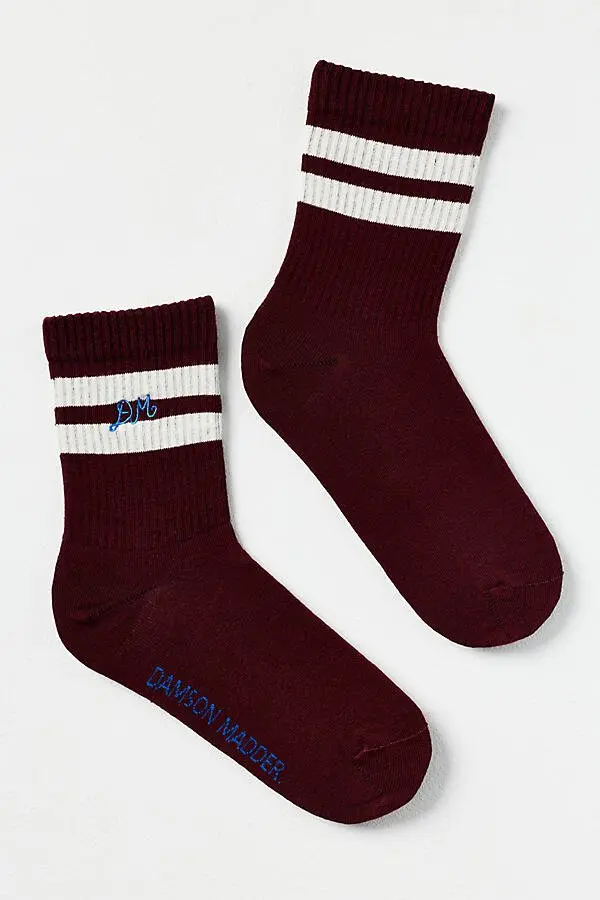 DAMSON MADDER Sporty Socks - Burgundy/ecru