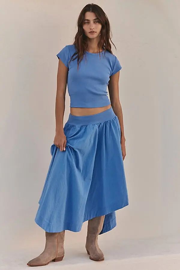 Free People Annette Tee Skirt Set - Cornflower Blue