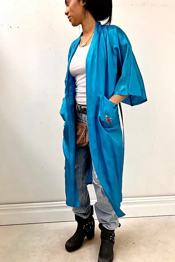 ANNA CORINNA Vintage Hand Embroidered Silky Kimono