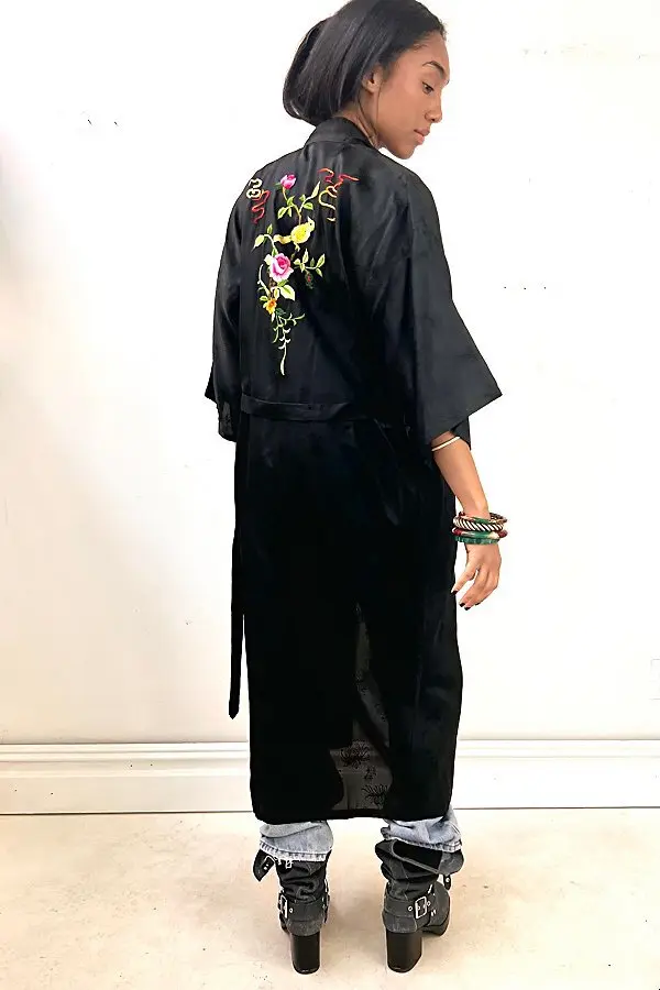 ANNA CORINNA Hand Embroidered Silky Kimono - Black