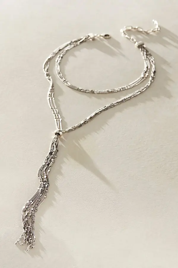Free People Feeling Again Lariat Necklace - Silver Hearts