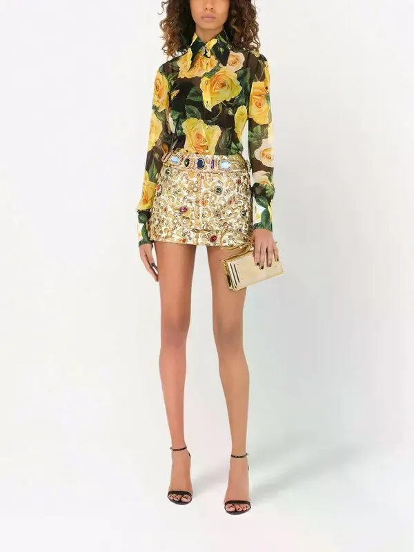 Dolce & Gabbana Rose-print Silk Georgette Shirt