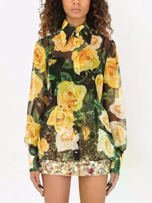 Dolce & Gabbana Rose-print Silk Georgette Shirt