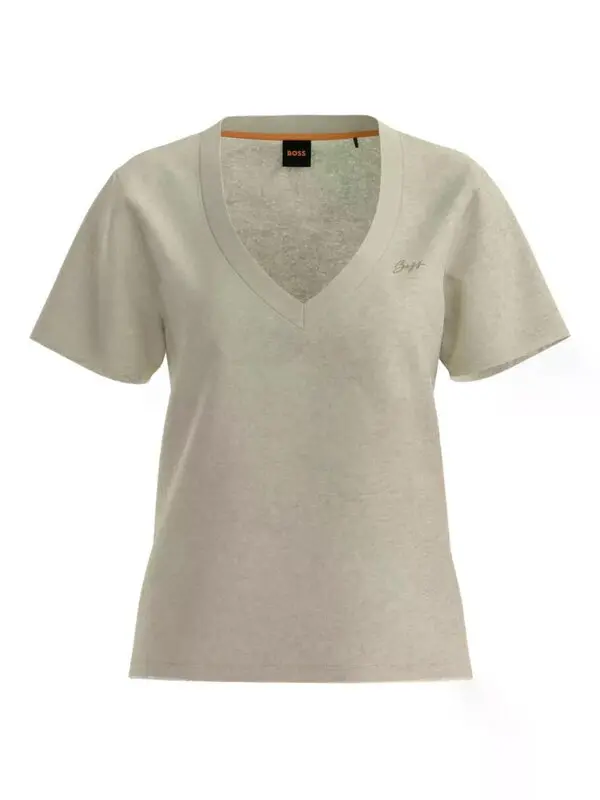 BOSS V-neck Linen T-shirt - Neutrals