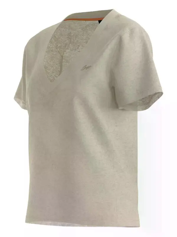 BOSS V-neck Linen T-shirt - Neutrals