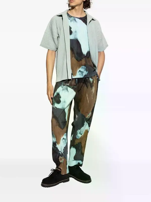 Issey Miyake Pleated Abstract-print Trousers