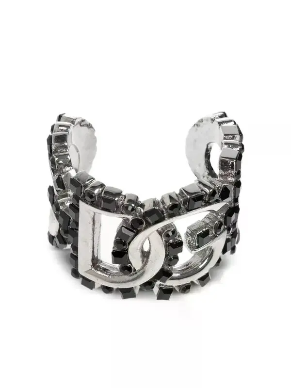 Dolce & Gabbana Dg Logo-plaque Crystal Ring - Silver