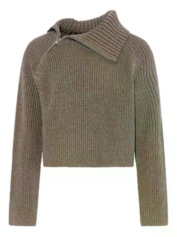 YVES SALOMON Zip-neck Ribbed Sweater - Grey