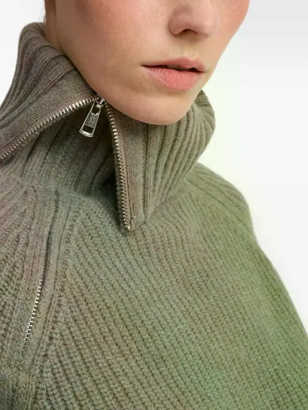 YVES SALOMON Zip-neck Ribbed Sweater - Grey
