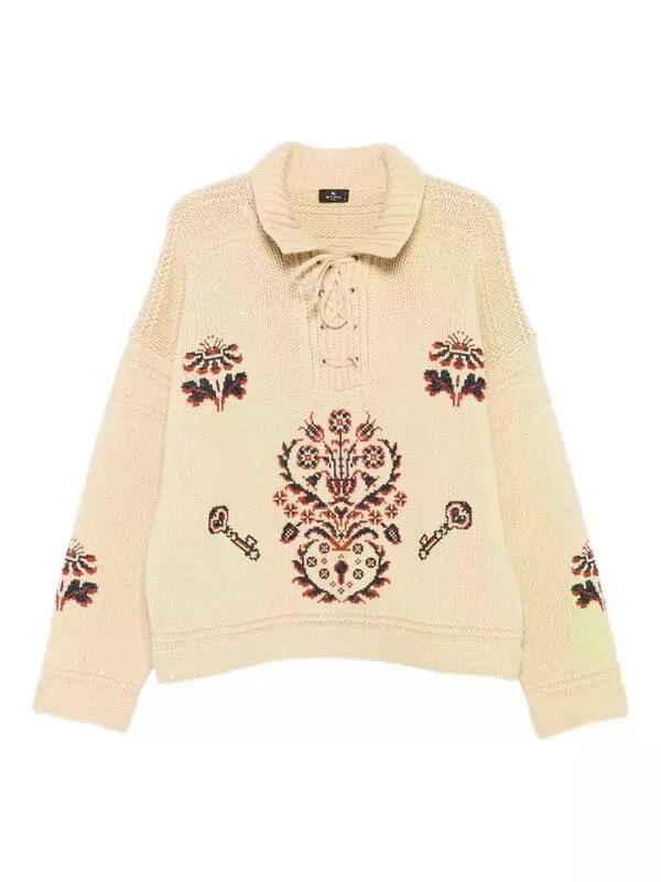 Etro Embroidered Lace-up Sweater - Neutrals
