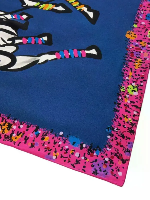 Shanghai Tang Equestrian Print Silk Scarf - Blue