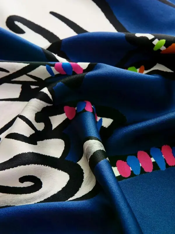 Shanghai Tang Equestrian Print Silk Scarf - Blue