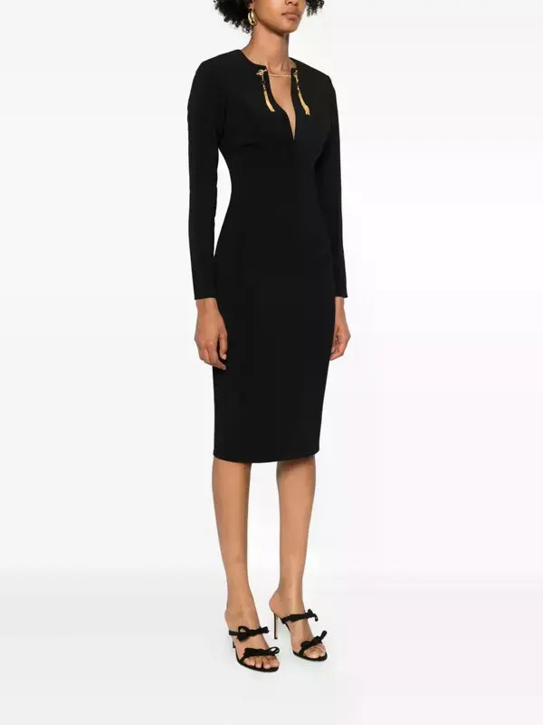 Elisabetta Franchi Tassel-Embellished Long-Sleeved Day Dress - Black