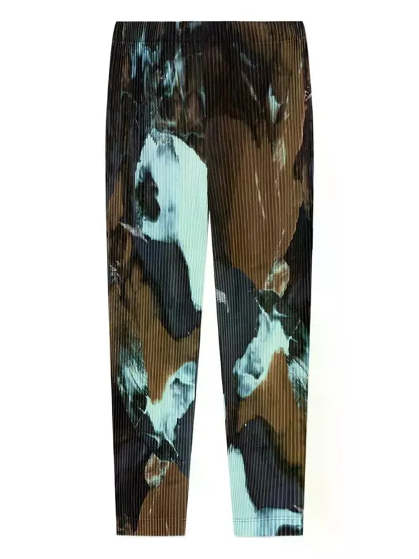 Issey Miyake Pleated Abstract-print Trousers - Brown