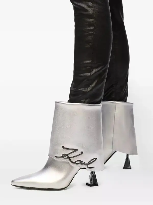 Karl Lagerfeld Leather Fold-down Ankle Boots - Silver