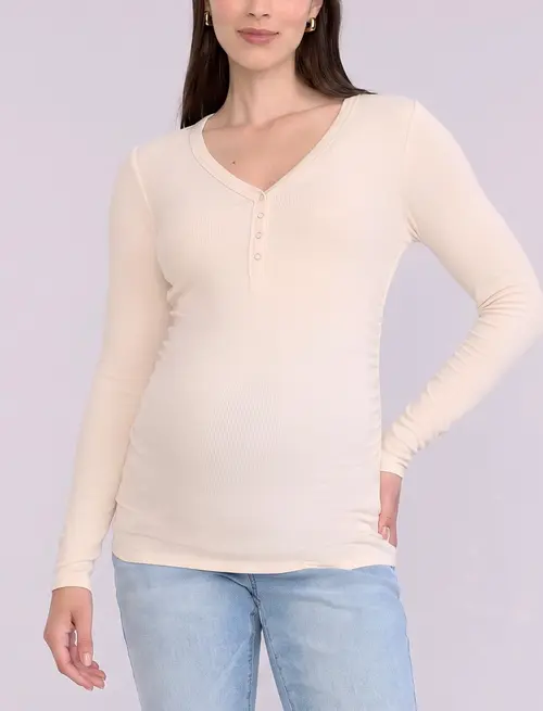 Motherhood Maternity V-neck Long Sleeve Henley Tee - Whitecap Grey