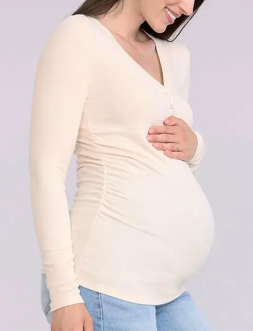Motherhood Maternity V-neck Long Sleeve Henley Tee - Whitecap Grey