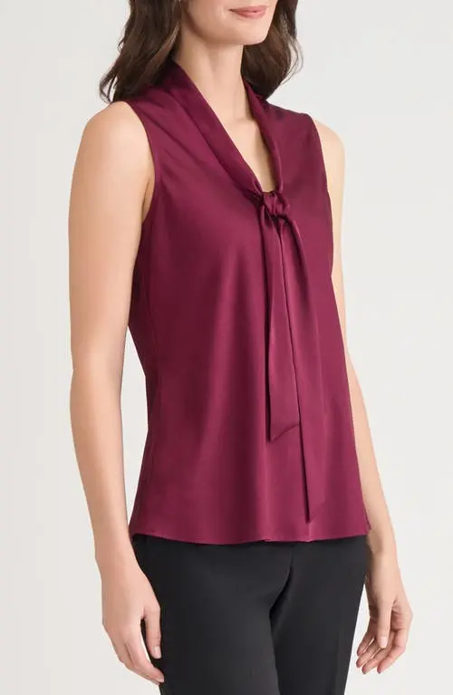 KASPER Bow Detail Sleeveless Satin Top - Shiraz