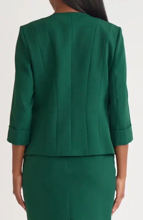 KASPER Three-quarter Sleeve Open Front Blazer - Evergreen