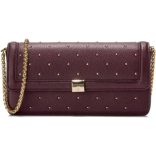 Cole Haan Daniella Leather Wallet On A Chain - Black Garnet With Studs