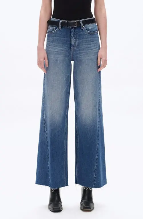 BAYEAS High-rise Wide Leg Jeans With Raw Hem - Medium Blue