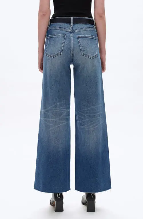 BAYEAS High-rise Wide Leg Jeans With Raw Hem - Medium Blue