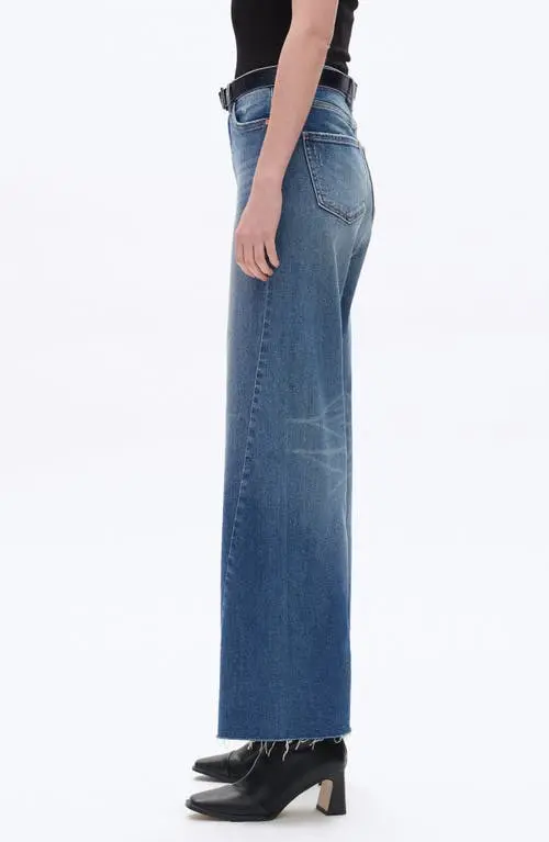 BAYEAS High-rise Wide Leg Jeans With Raw Hem - Medium Blue