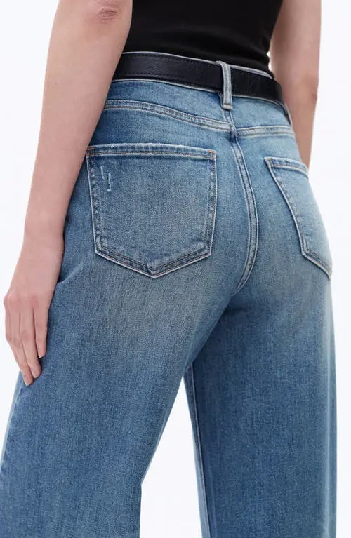 BAYEAS High-rise Wide Leg Jeans With Raw Hem - Medium Blue