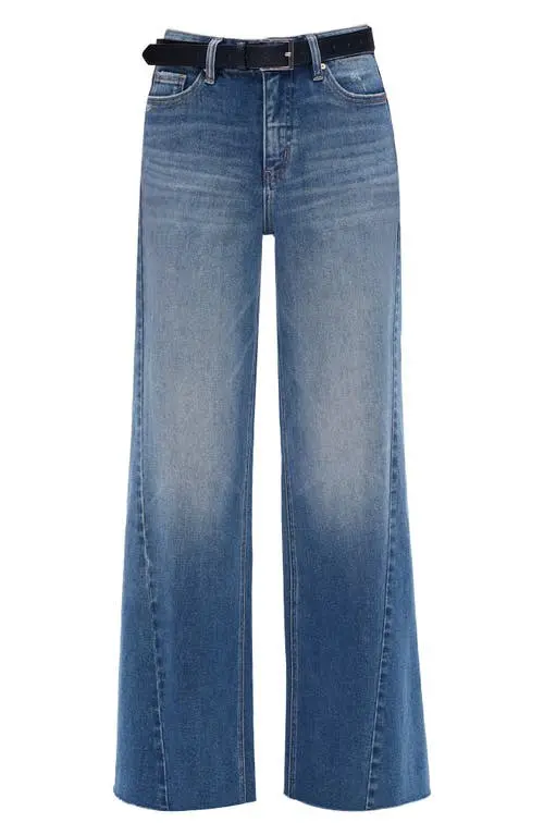 BAYEAS High-rise Wide Leg Jeans With Raw Hem - Medium Blue