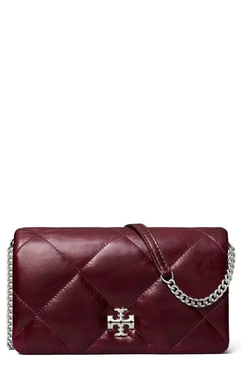 Tory Burch Kira Quilted Leather Wallet On A Chain - Dark Carmine