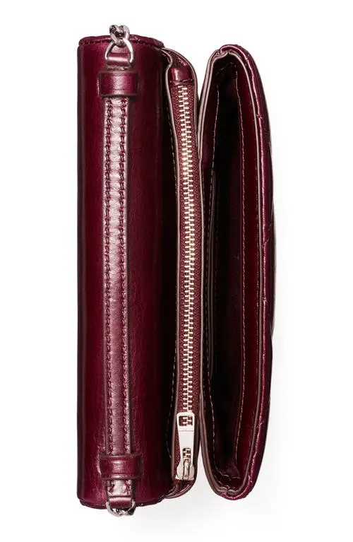 Tory Burch Kira Quilted Leather Wallet On A Chain - Dark Carmine