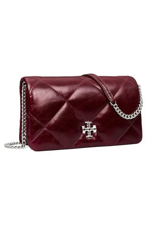 Tory Burch Kira Quilted Leather Wallet On A Chain - Dark Carmine