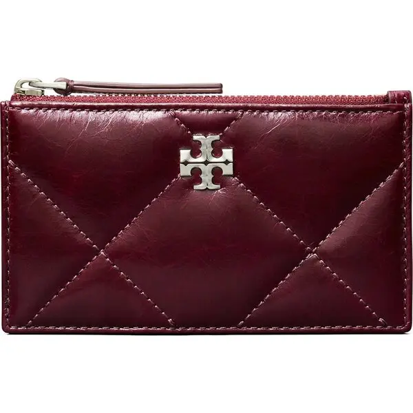Tory Burch Small Kira Quilted Leather Card Case - Dark Carmine