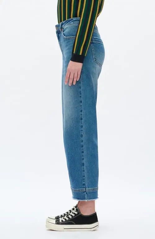 BAYEAS Mid Rise Ankle Barrel Leg Jeans - Medium Blue