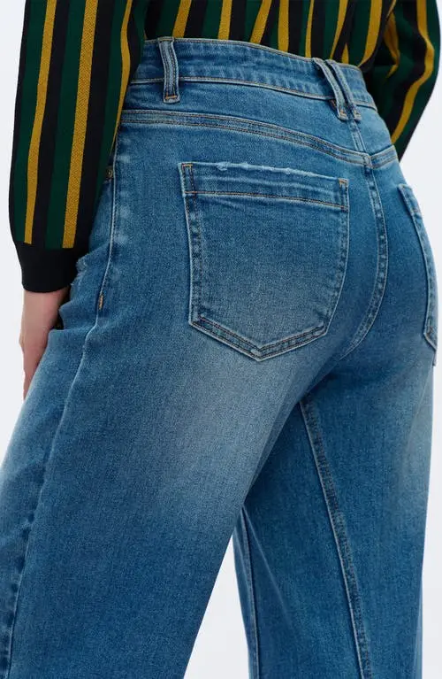 BAYEAS Mid Rise Ankle Barrel Leg Jeans - Medium Blue