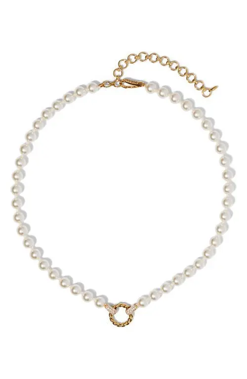 Nadri Poppy Twist Ring Faux Pearl Necklace - Gold