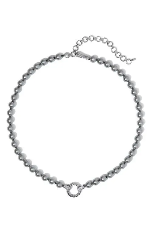 Nadri Poppy Twist Ring Faux Pearl Necklace - Rhodium