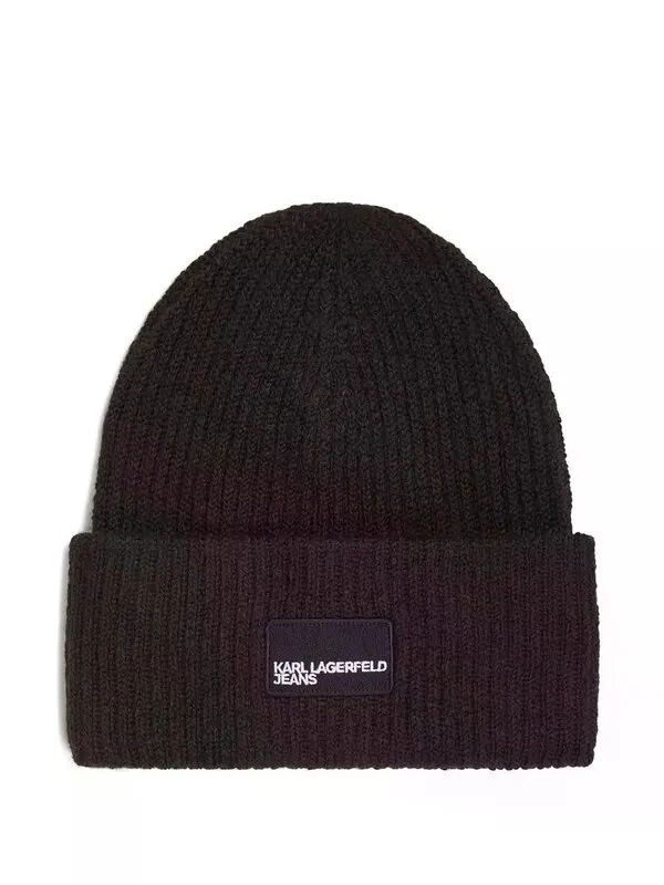 Karl Lagerfeld Logo-patch Ribbed Beanie - Black
